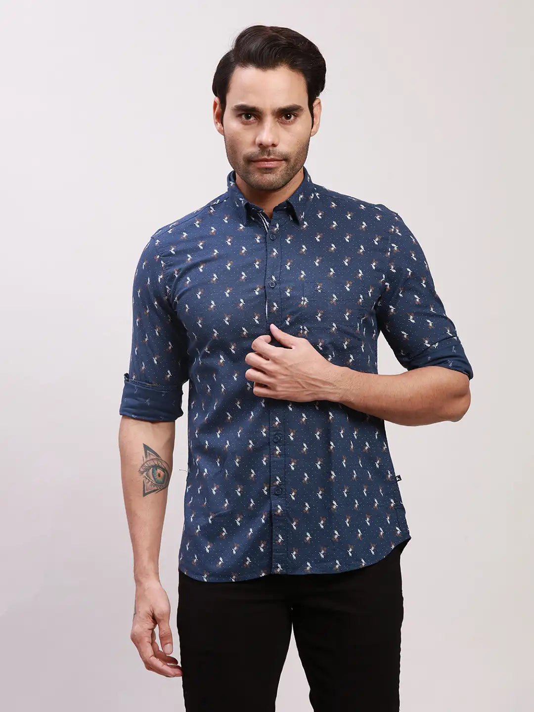 Parx Men Blue Print Slim Fit Cotton Full Sleeve Shirts – MyRaymond