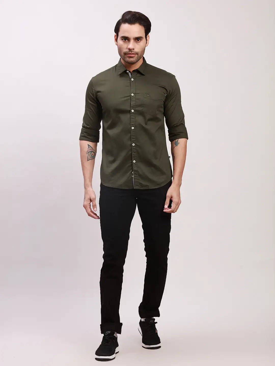 Parx Men Green Solid Slim Fit Cotton Blend Full Sleeve Shirts – MyRaymond