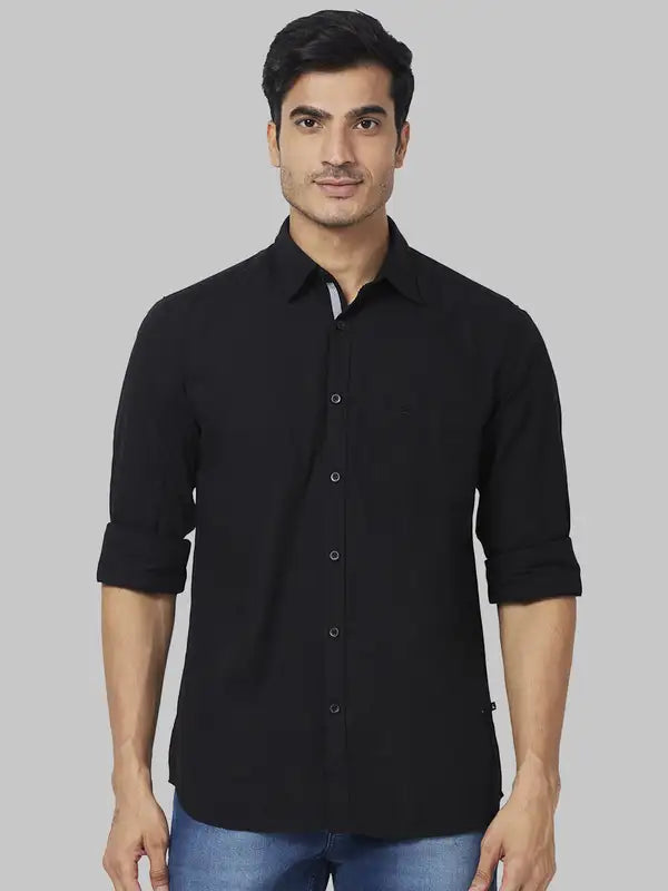 Men Black Slim Fit Solid Cotton Full Sleeve Shirts – MyRaymond