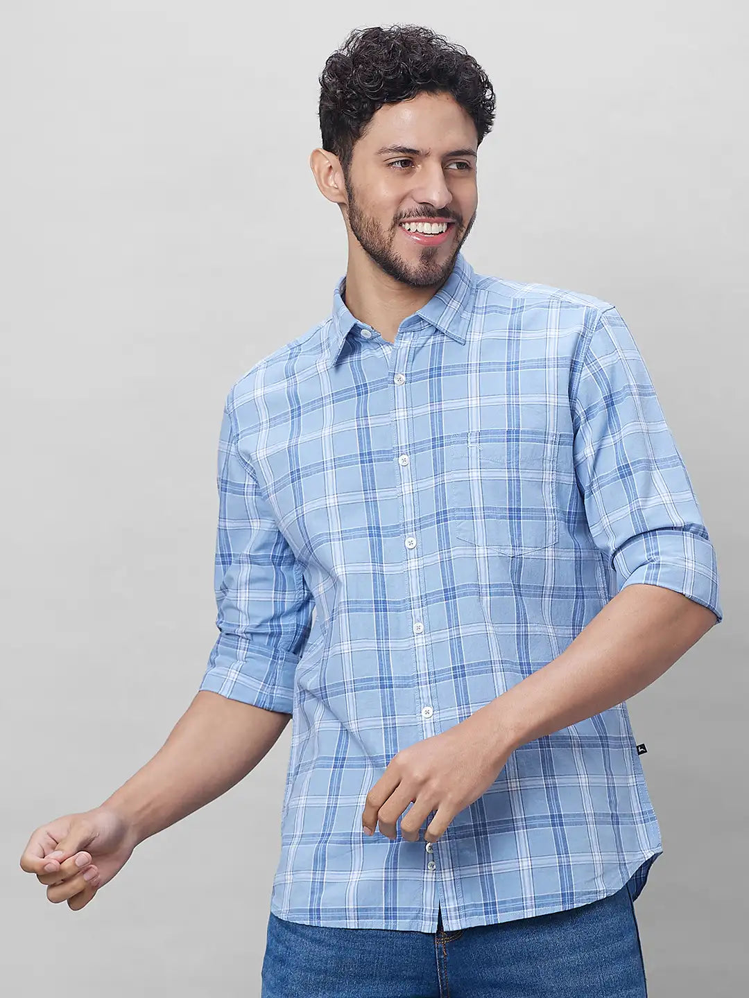 Parx Men Blue Checks Slim Fit Cotton Full Sleeve Shirts – MyRaymond