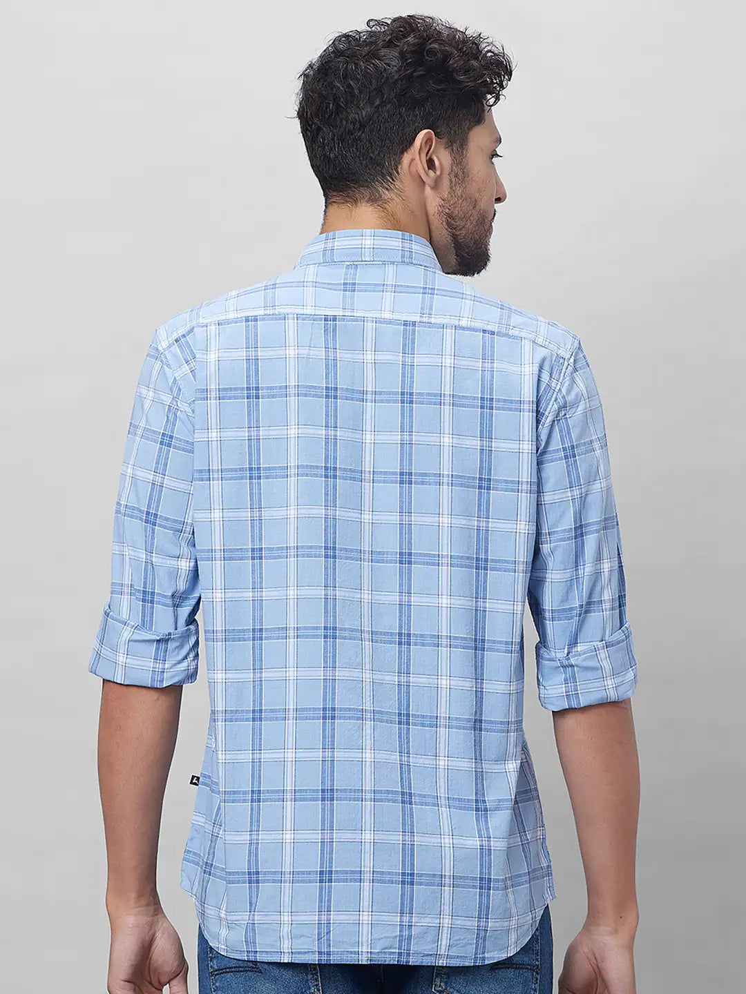 Parx Men Blue Checks Slim Fit Cotton Full Sleeve Shirts – MyRaymond