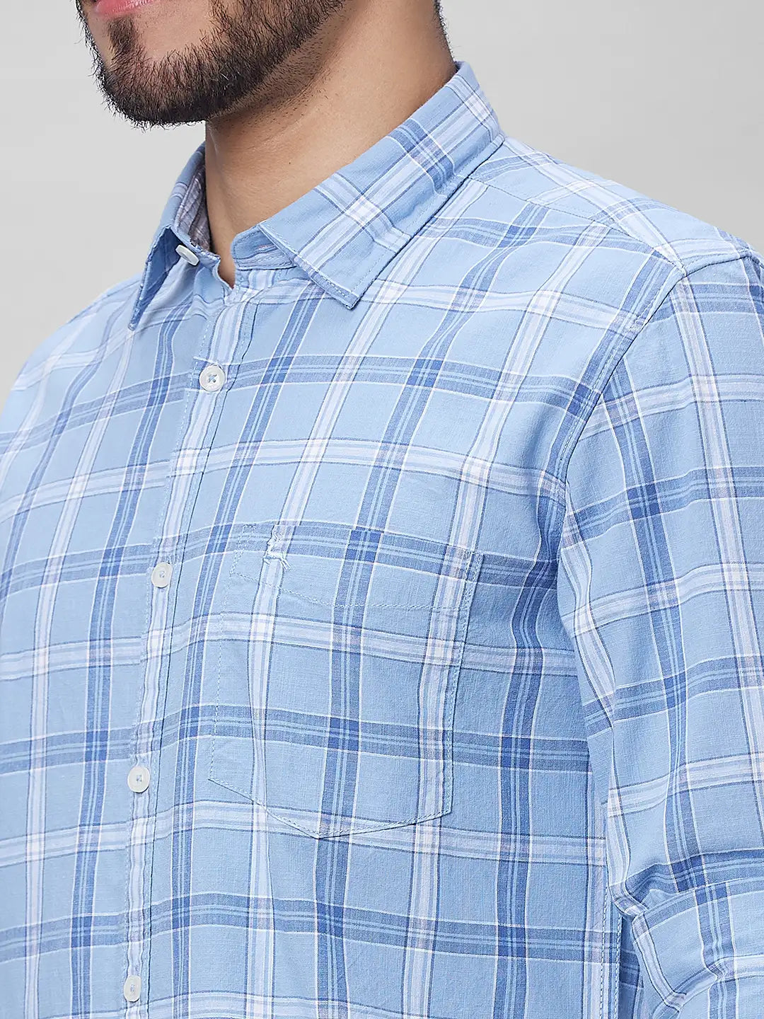 Parx Men Blue Checks Slim Fit Cotton Full Sleeve Shirts – MyRaymond