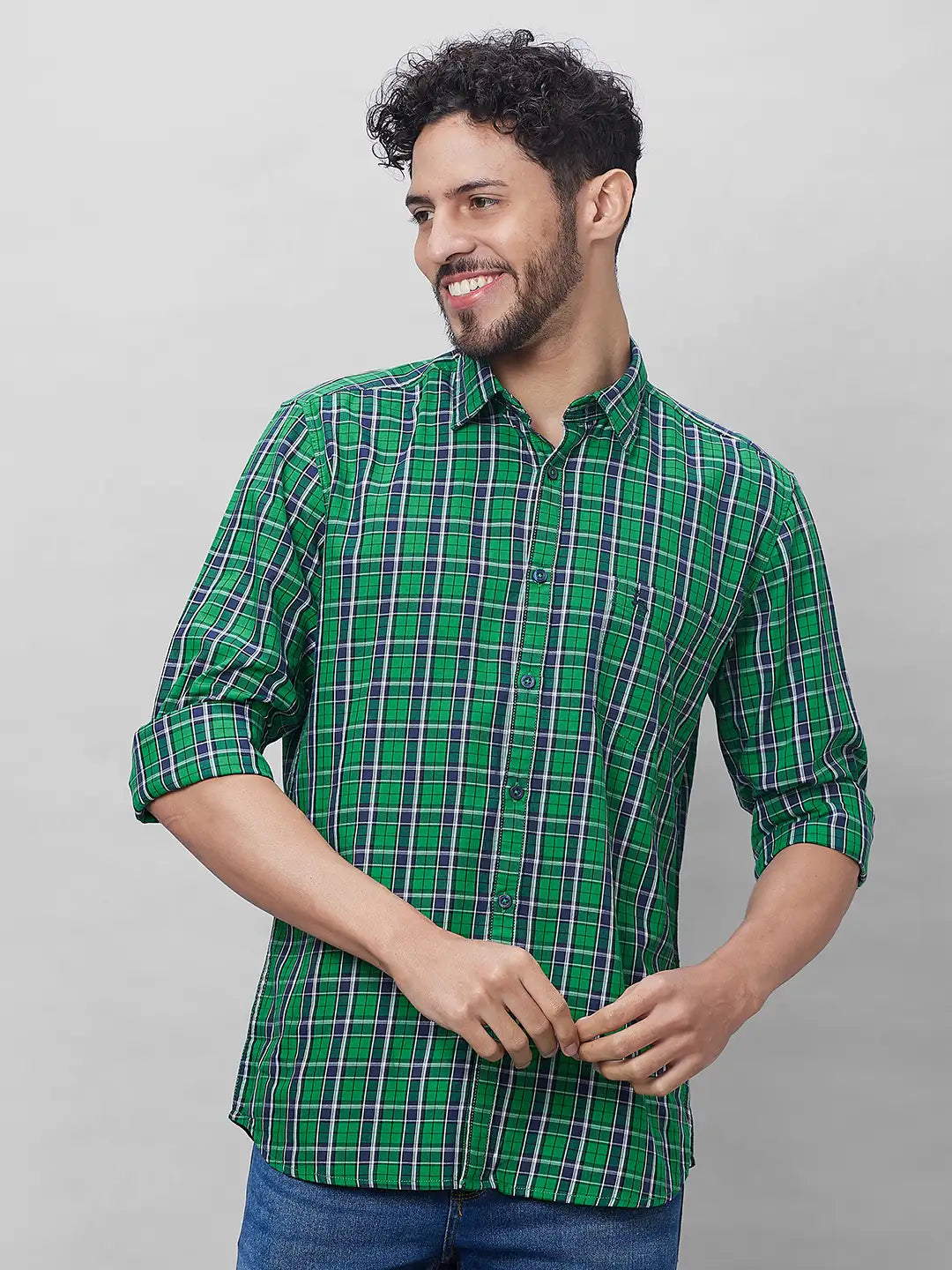 Parx Men Green Checks Slim Fit Cotton Full Sleeve Shirts – MyRaymond