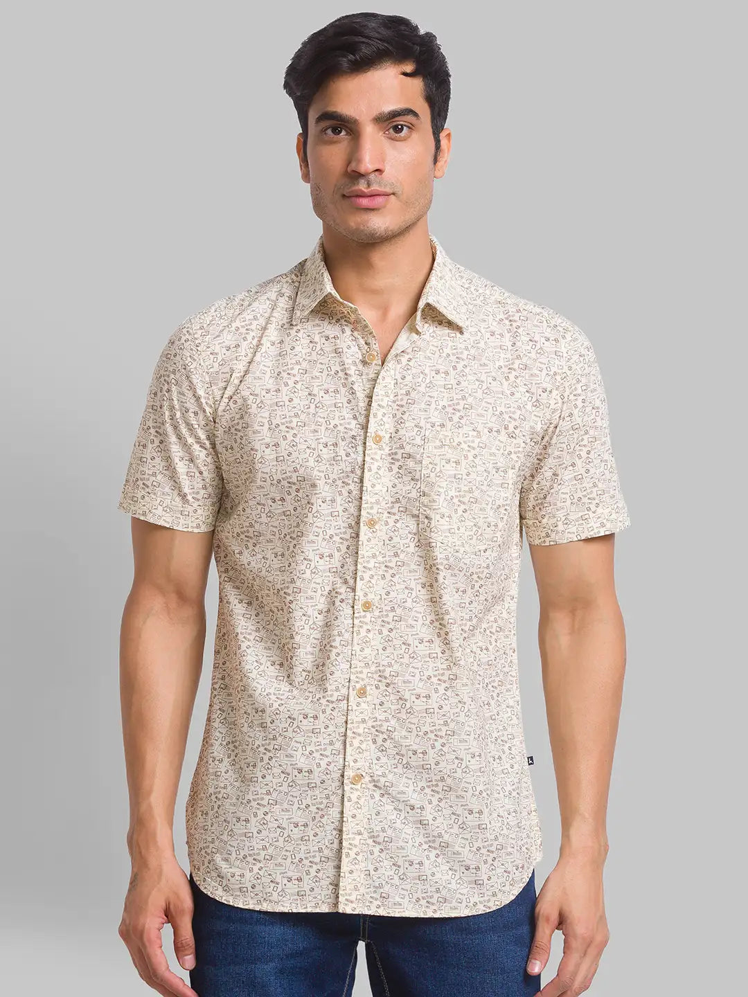 Men Fawn Slim Fit Print Cotton Half Sleeve Shirts – MyRaymond