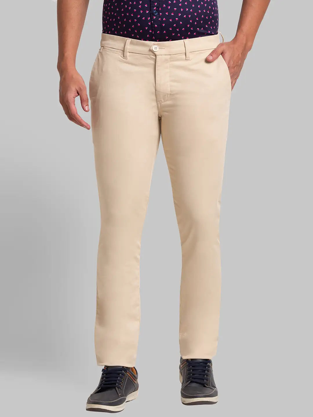 Men Fawn Super Slim Fit Solid Cotton Blend Trouser – MyRaymond