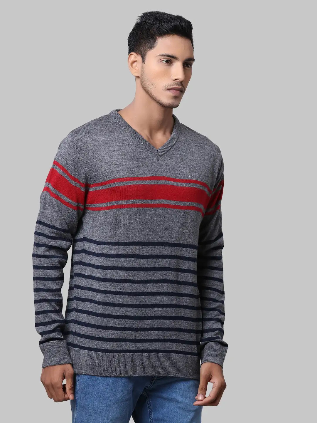 Men Grey Yarn Dyed Acrylic Full Sleeve Sweaters – MyRaymond