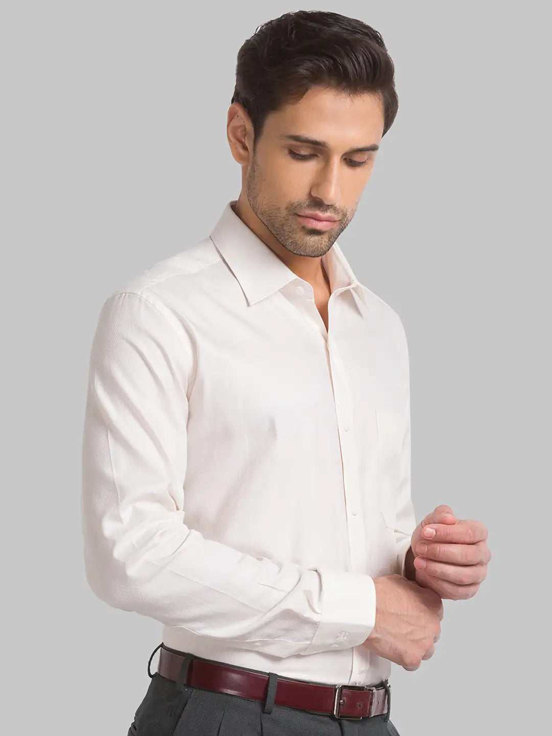 Raymond Men Fawn Structure Contemporary Fit Cotton Blend Full Sleeve S ...