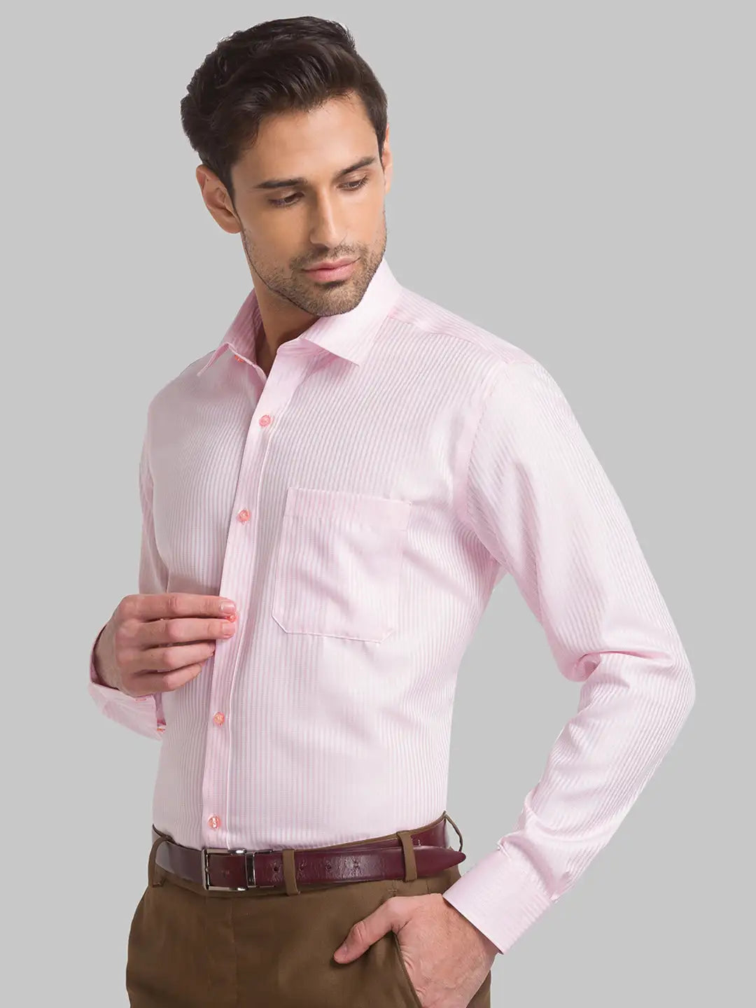 Men Red Contemporary Fit Stripe Cotton Full Sleeve Shirts – MyRaymond