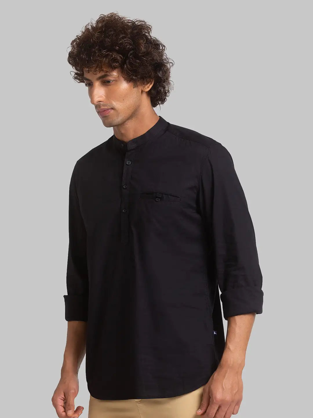 Men Black Slim Fit Solid Cotton Full Sleeve Shirts Myraymond