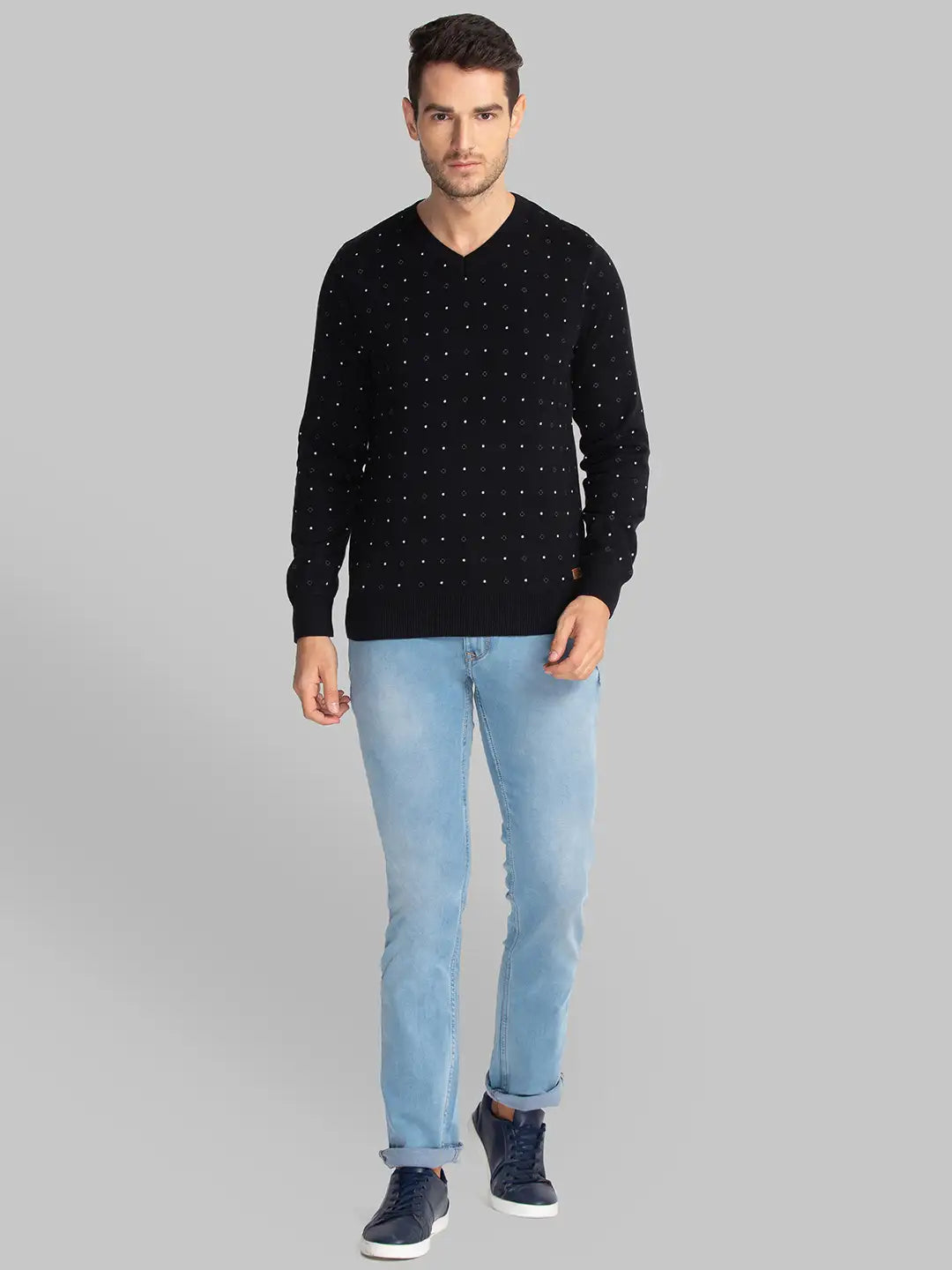 Men Black Print Cotton Full Sleeve Sweaters – MyRaymond